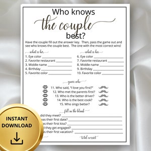 Who Knows the Couple Best, Printable Engagement Game, Who Knows the ...