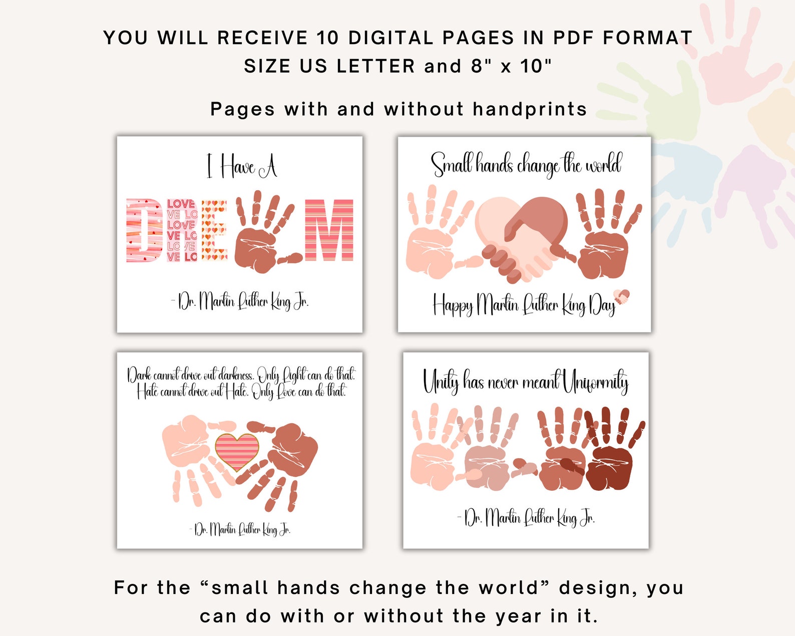 Martin Luther King Day Handprint Craft, MLK Day Handprint Art Bundle ...