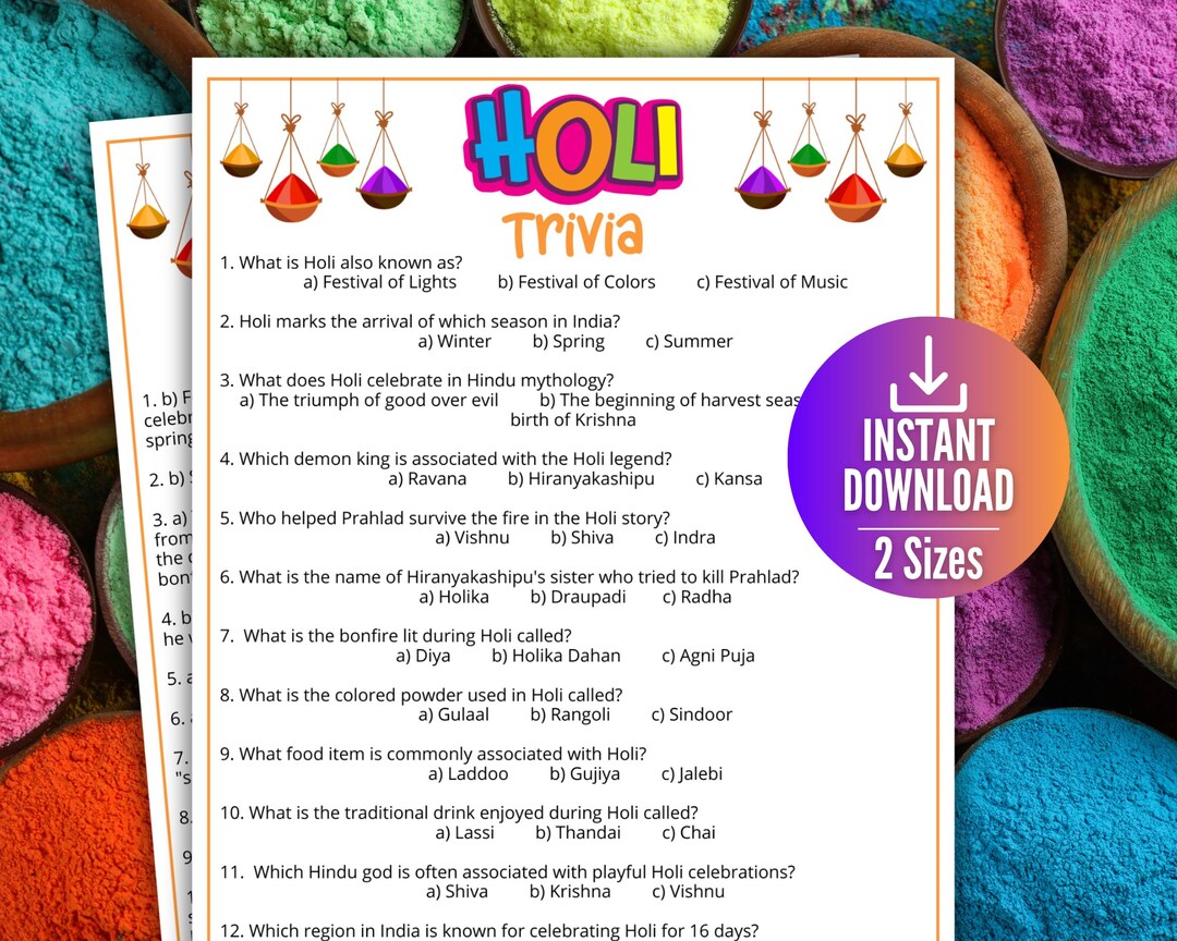 Holi Trivia Game, Fun Activity for Hindu and Indian Holiday, Holi ...