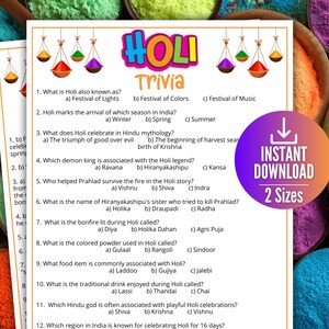 Holi Trivia Game, Fun Activity for Hindu and Indian Holiday, Holi ...