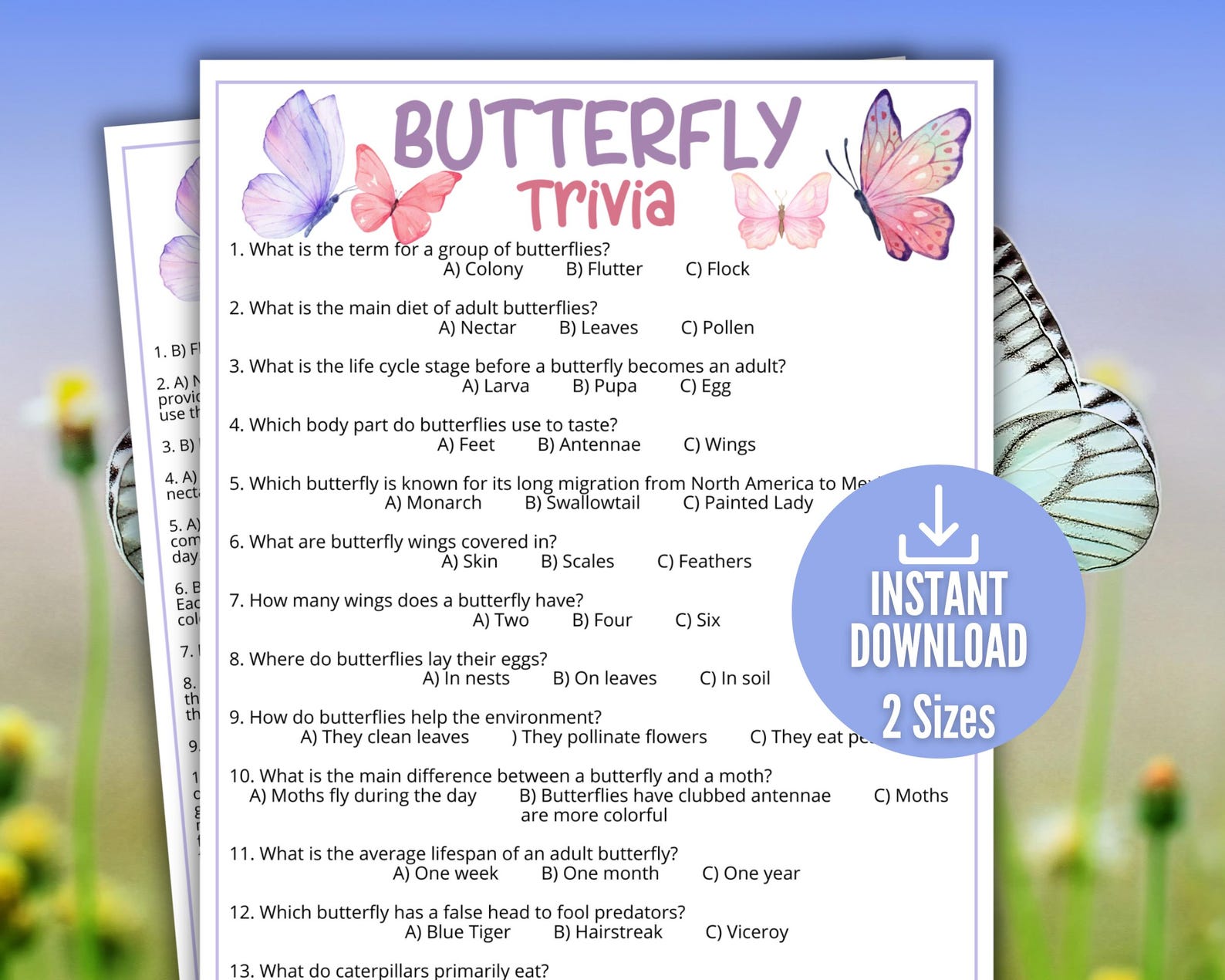 Butterfly Trivia Game, Printable Butterfly Party Game for Kids & Adults ...
