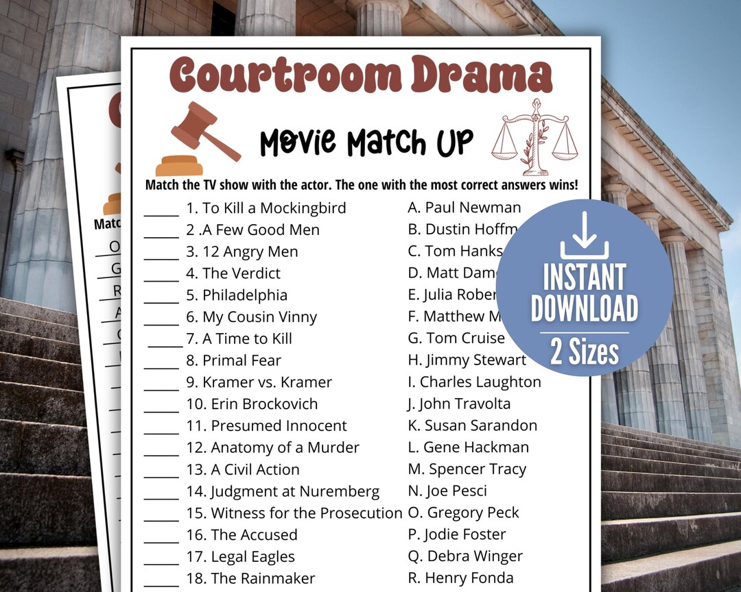 Courtroom Drama Trivia Game, Printable Legal Movie Drama Game, Law ...