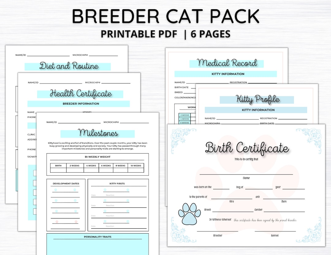 Breeder Cat Pack, Cat Breeder Records, Kitty Breeder Forms, Cat ...