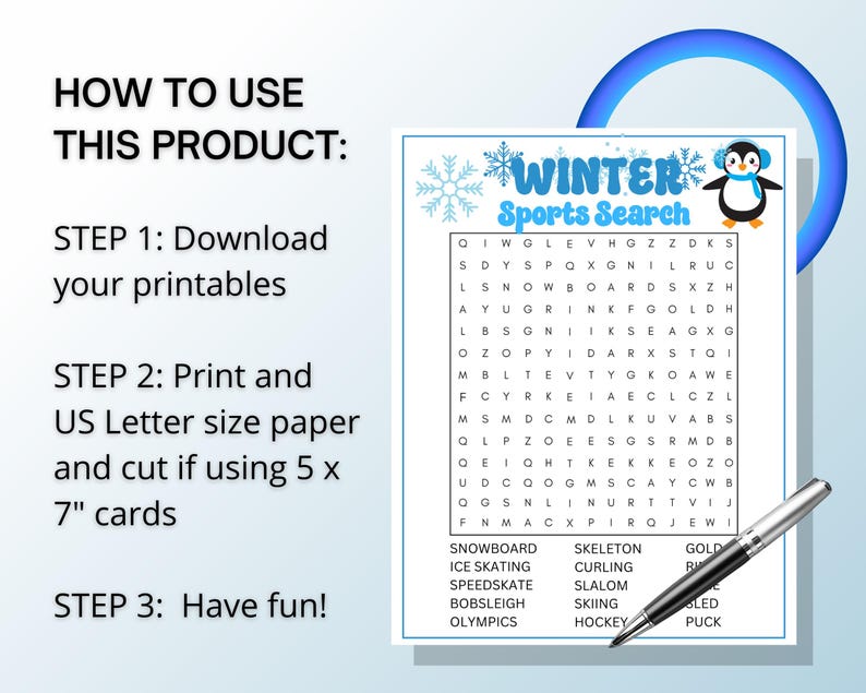 Winter Sports Word Search, Winter Solstice Holiday Game, Winter Party ...