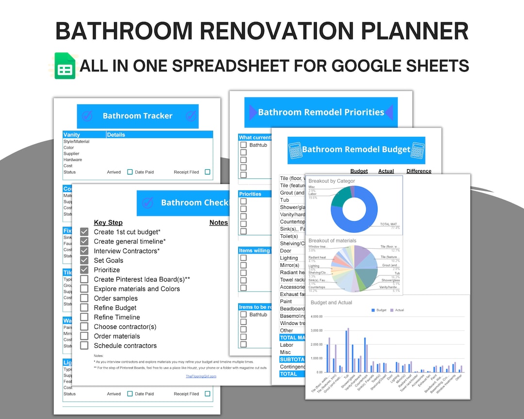 Bathroom Renovation Budget, Home Renovation Organizer, Remodel Tracker ...