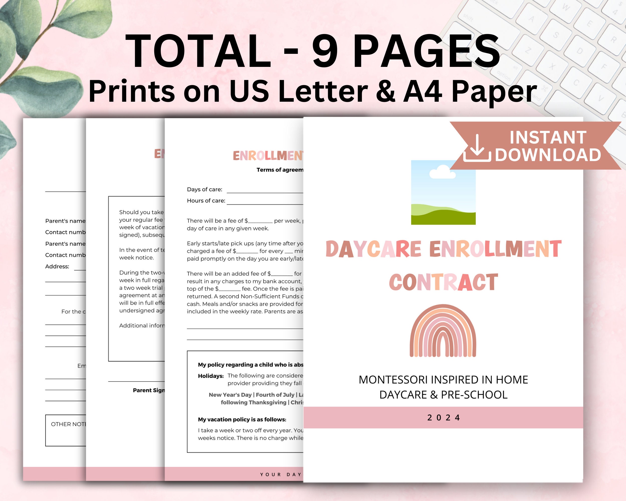 Daycare Contract Form, Child Care Contract, Home Daycare Contract ...