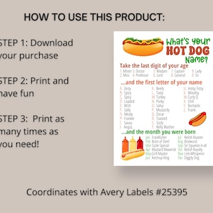 What's Your Hot Dog Name Game With NAMETAGS & SIGN, Hot Dog Party Game ...