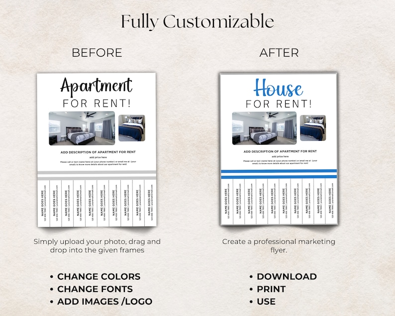 Editable Apartment for Rent Marketing Flyer, House Rental Tear off ...
