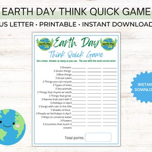Earth Day Think Quick Game, Earth Day Activity, Classroom Activity ...