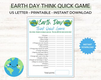 Earth Day Think Fast Game, Earth Day Printable Game for Kids and Adults ...