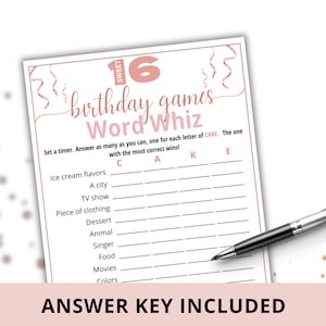 Sweet 16 Birthday Games, 16th Birthday Party Games, Born in 2009 Game ...