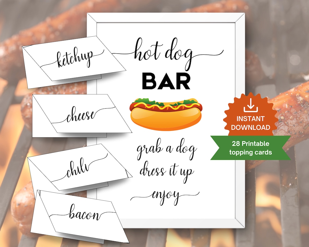 Hot Dog Bar Table Signs, Hot Dog Themed Birthday Party, Barrbeque Baby ...