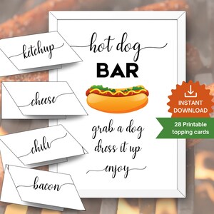 Hot Dog Bar Table Signs, Hot Dog Themed Birthday Party, Barrbeque Baby ...