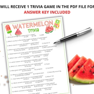 Watermelon Trivia Game, Spring Trivia Game, Summer Birthday Party Game ...