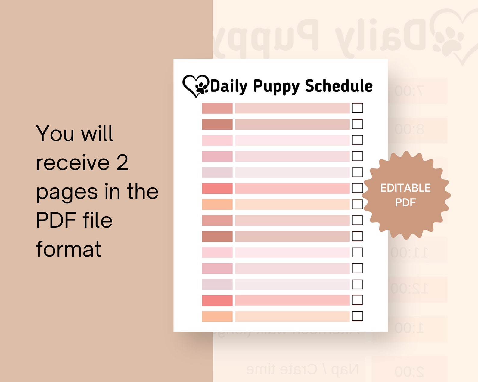 Daily Puppy Schedule - Fillable PDF, Editable Daily Dog Routine Puppy ...