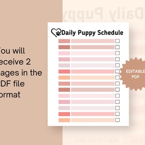 Daily Puppy Schedule - Fillable PDF, Editable Daily Dog Routine Puppy ...