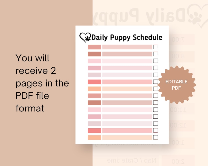 Daily Puppy Schedule - Fillable PDF, Editable Daily Dog Routine Puppy ...