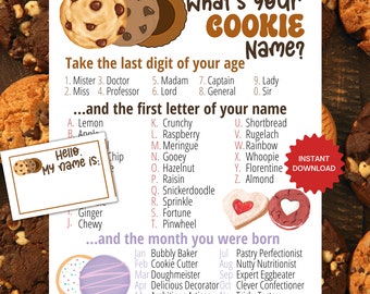 What's Your Cookie Name Game With Name Tags & Sign - Etsy