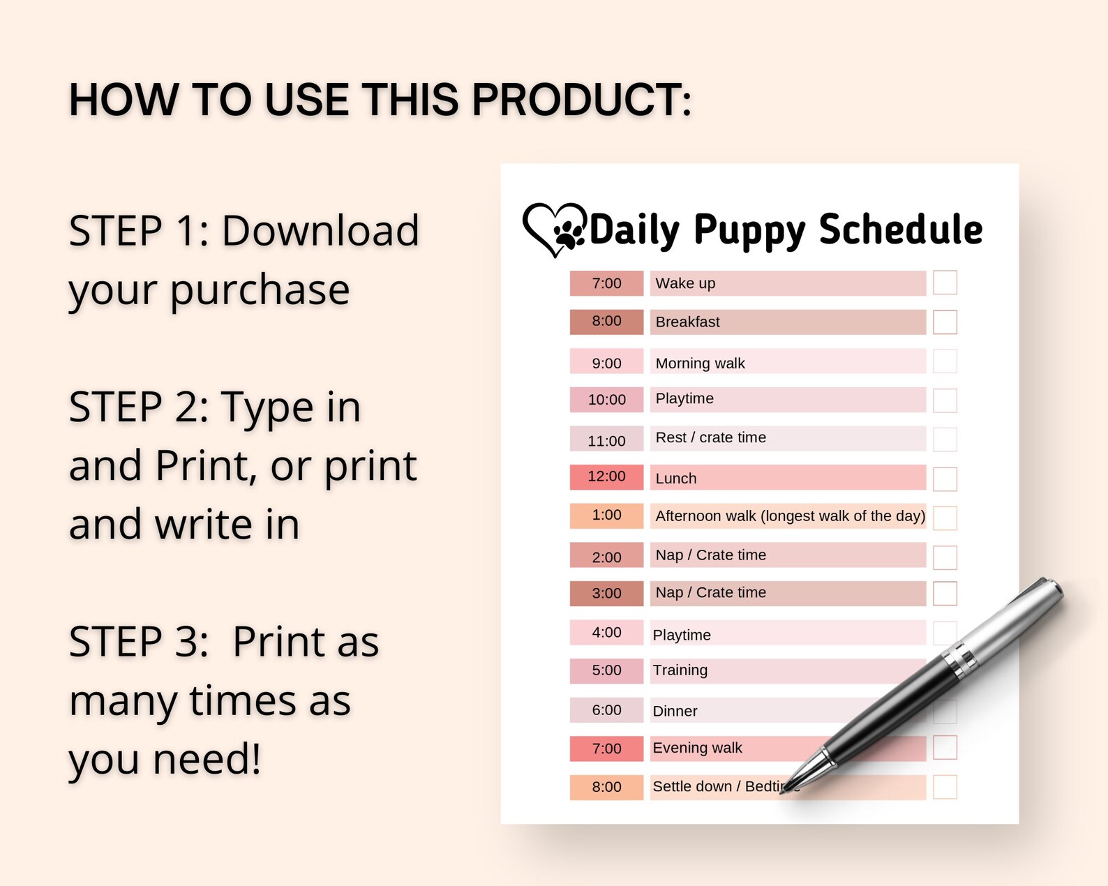 Daily Puppy Schedule - Fillable PDF, Editable Daily Dog Routine Puppy ...