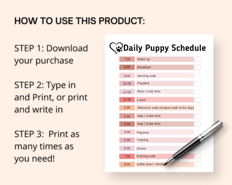 Daily Puppy Schedule - Fillable PDF, Editable Daily Dog Routine Puppy Planner, Best Selling ...