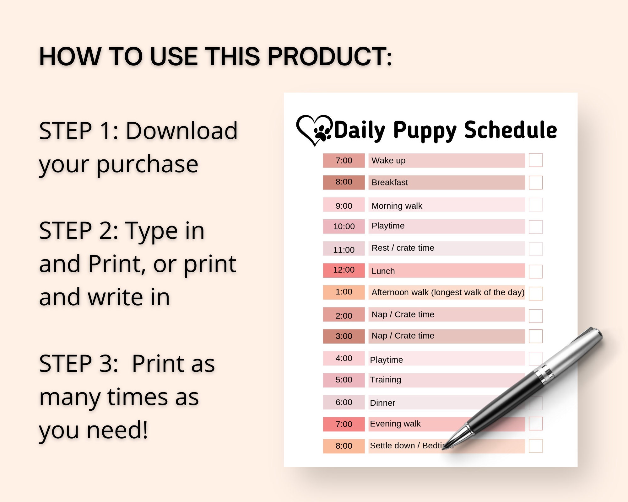 Daily Puppy Schedule - Fillable PDF, Editable Daily Dog Routine Puppy ...