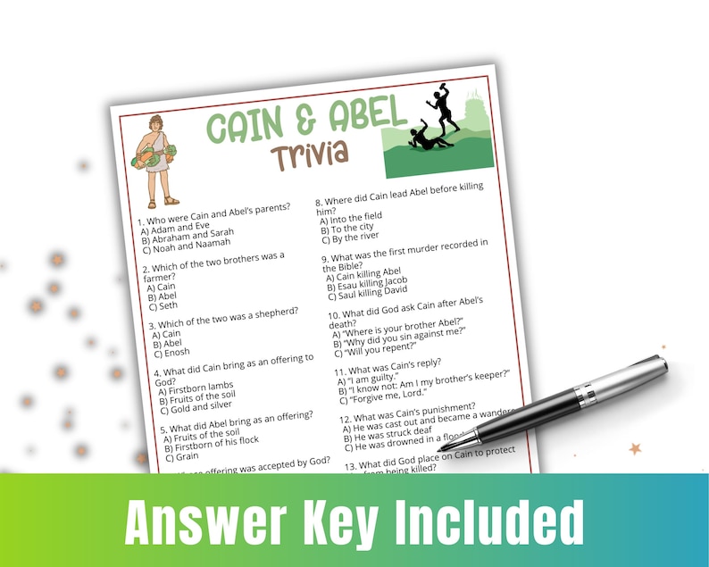 Cain and Abel Trivia Game for Kids, Sunday School Bible Games, Old ...
