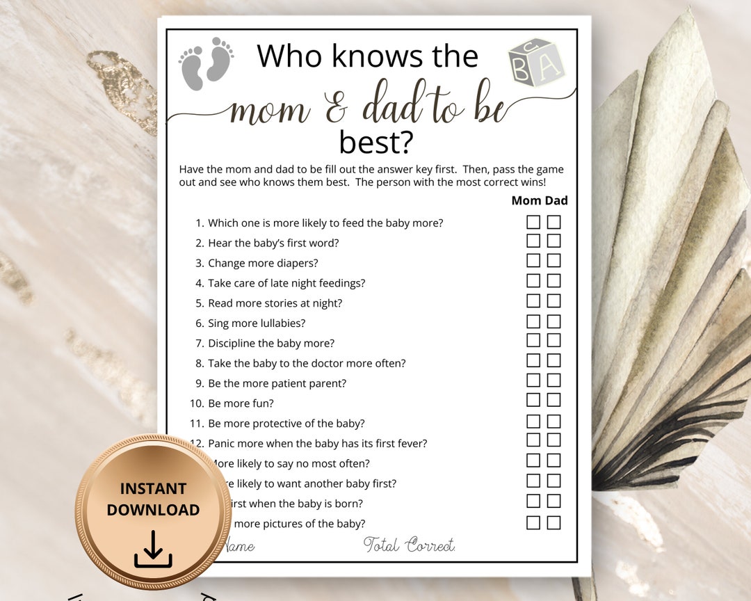 Who Knows the Mom and Dad to Be Best, Printable Baby Shower Game, Who ...