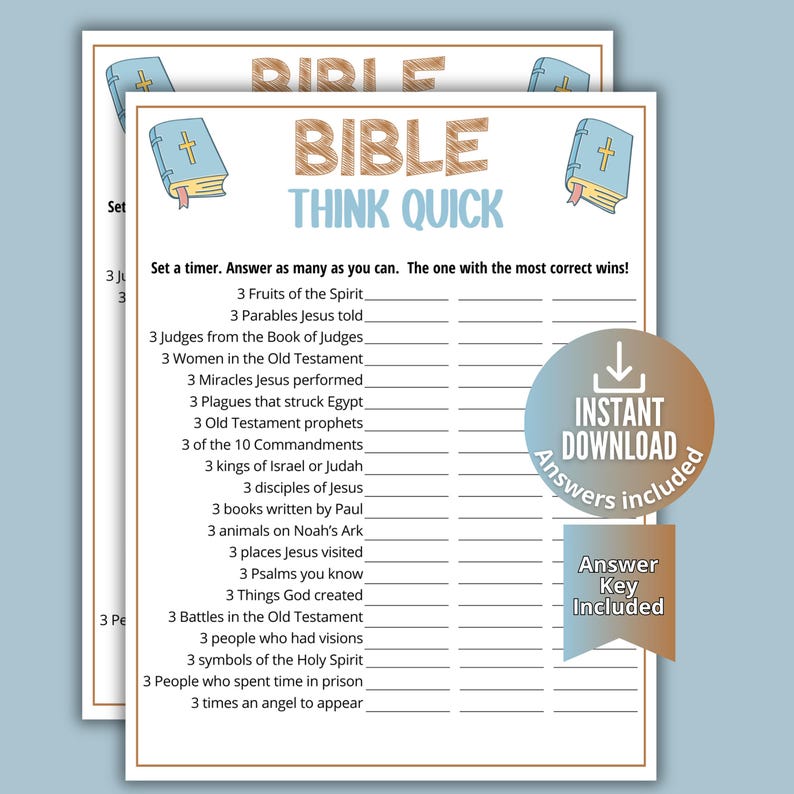 Bible Think Quick Game,bible Trivia for Kids & Teens,sunday School ...