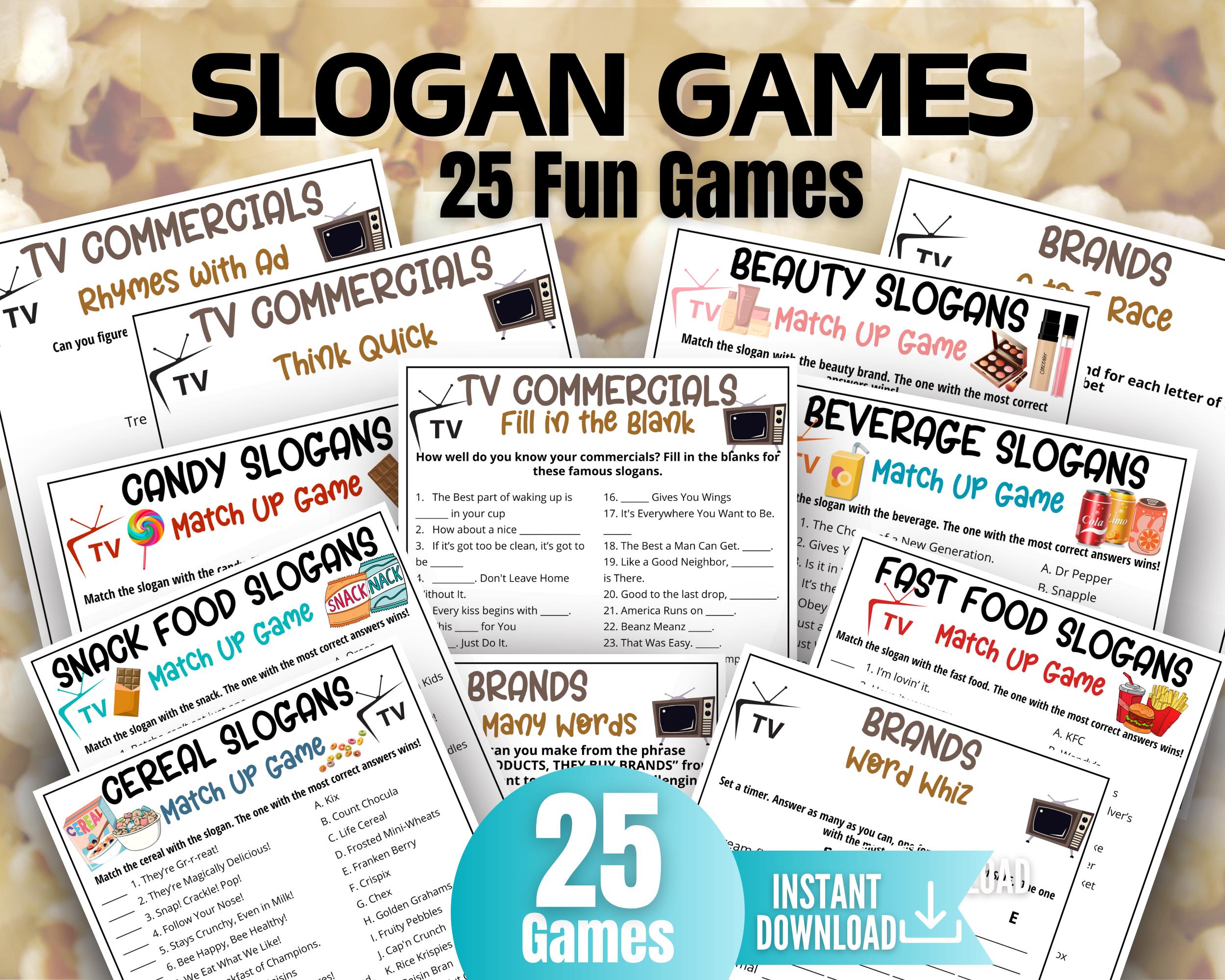 Slogan Game Bundle, TV Commercial Quiz, Cereal Slogans, Pop Culture ...