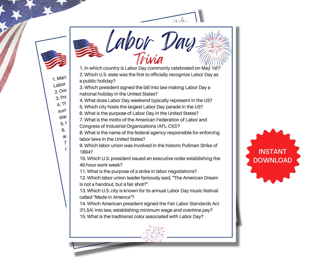 Labor Day Trivia Game, President's Day Trivia, Memorial Day Trivia ...