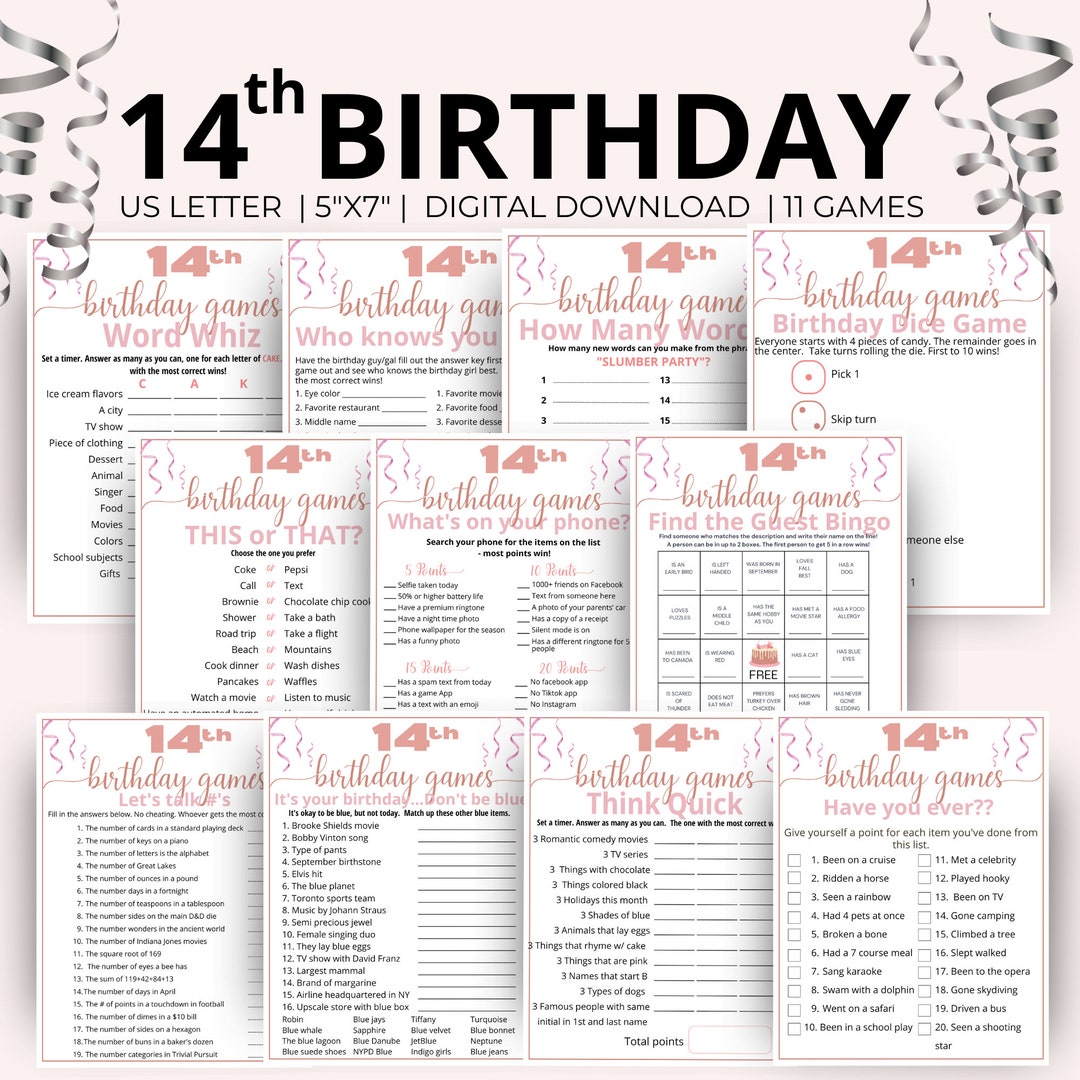 14th Birthday Party Games, Born in 2010 Game Bundle, Fourteenth ...