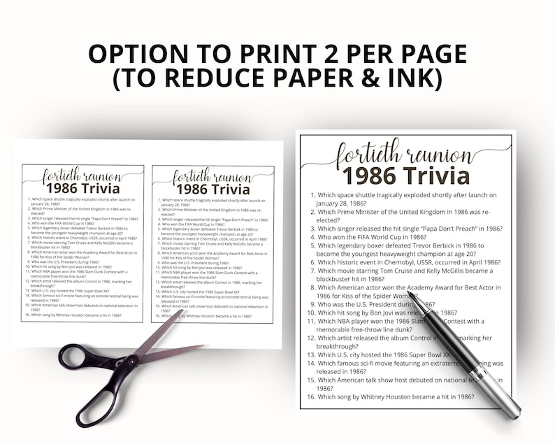 40th Reunion Party Games, Class of 1986 Game Bundle, 1986 Class Reunion ...