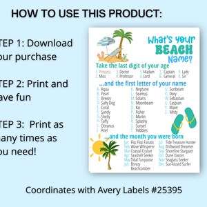 What's Your Beach Name Game WITH NAMETAGS + SIGN, Beach Vacation Party ...