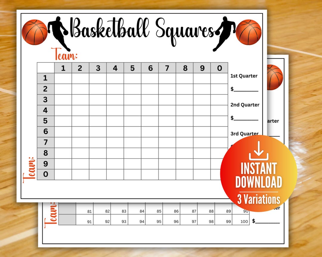 Basketball Squares Game, Basketball Betting Game, Sports Fundraiser ...