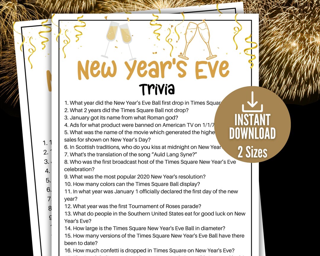 New Year's Eve Trivia Game, New Years Trivia Printable Game, Family ...