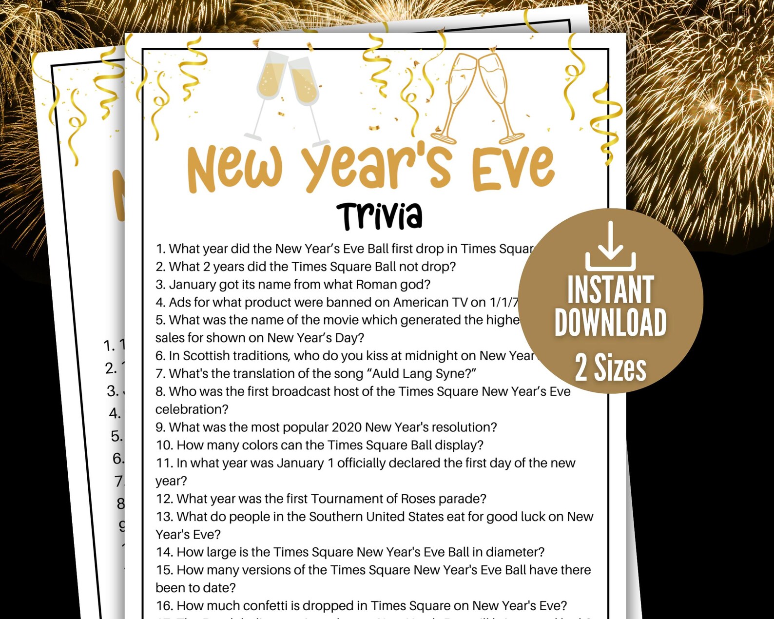 New Year's Eve Trivia Game, New Years Trivia Printable Game, Family ...