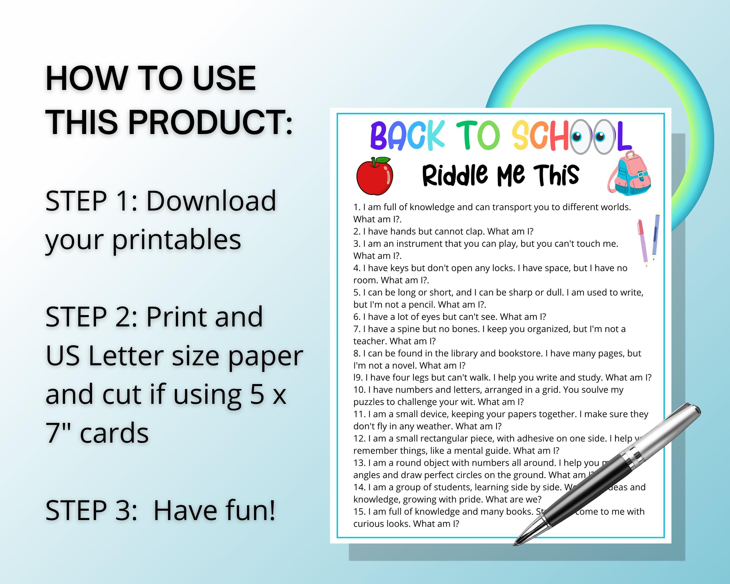 Back to School Trivia Games, Riddle Me This, Classroom Games ...