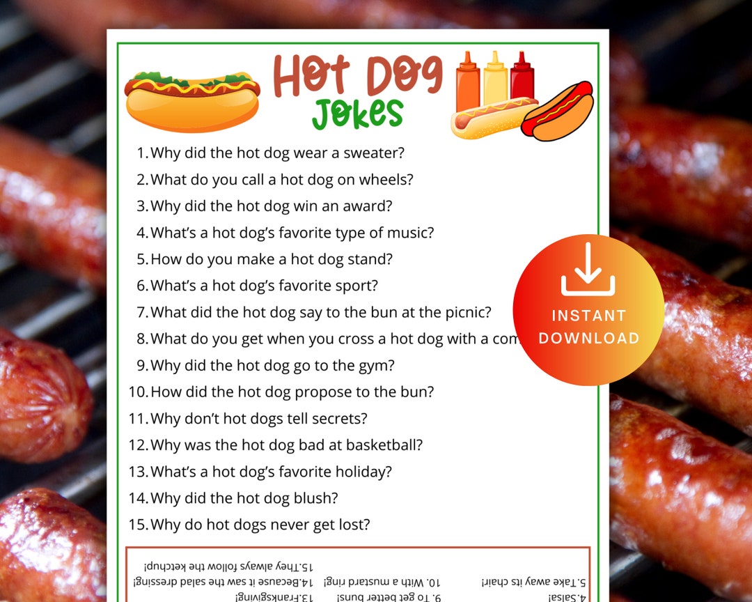 Hot Dog Jokes for Kids, Printable Hot Dog Game for Kids & Adults, BBQ ...