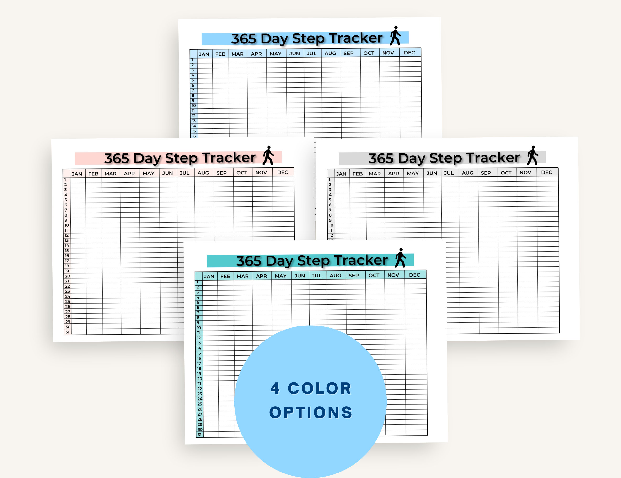 365 Day Step Tracker, Walking Challenge, Running Challenge, Editable ...