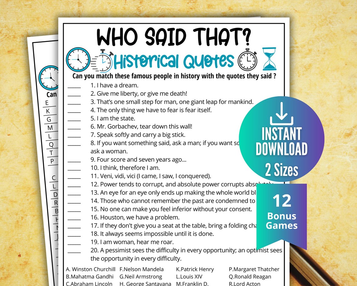 Famous History Quotes Trivia Game,historical Quotes Quiz,pop Culture ...
