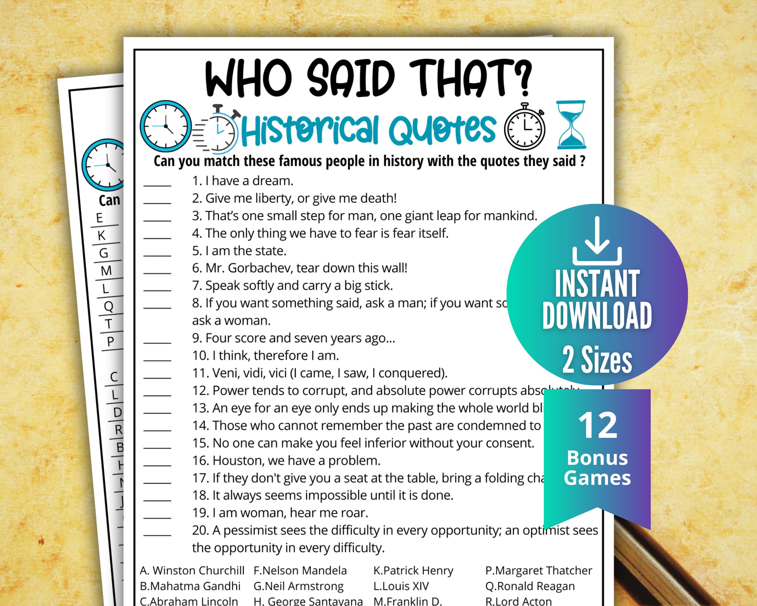 Famous History Quotes Trivia Game,historical Quotes Quiz,pop Culture ...