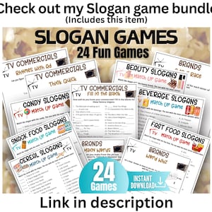 Candy Slogan Trivia Game, Ad Slogan Match up Quiz, Printable TV ...