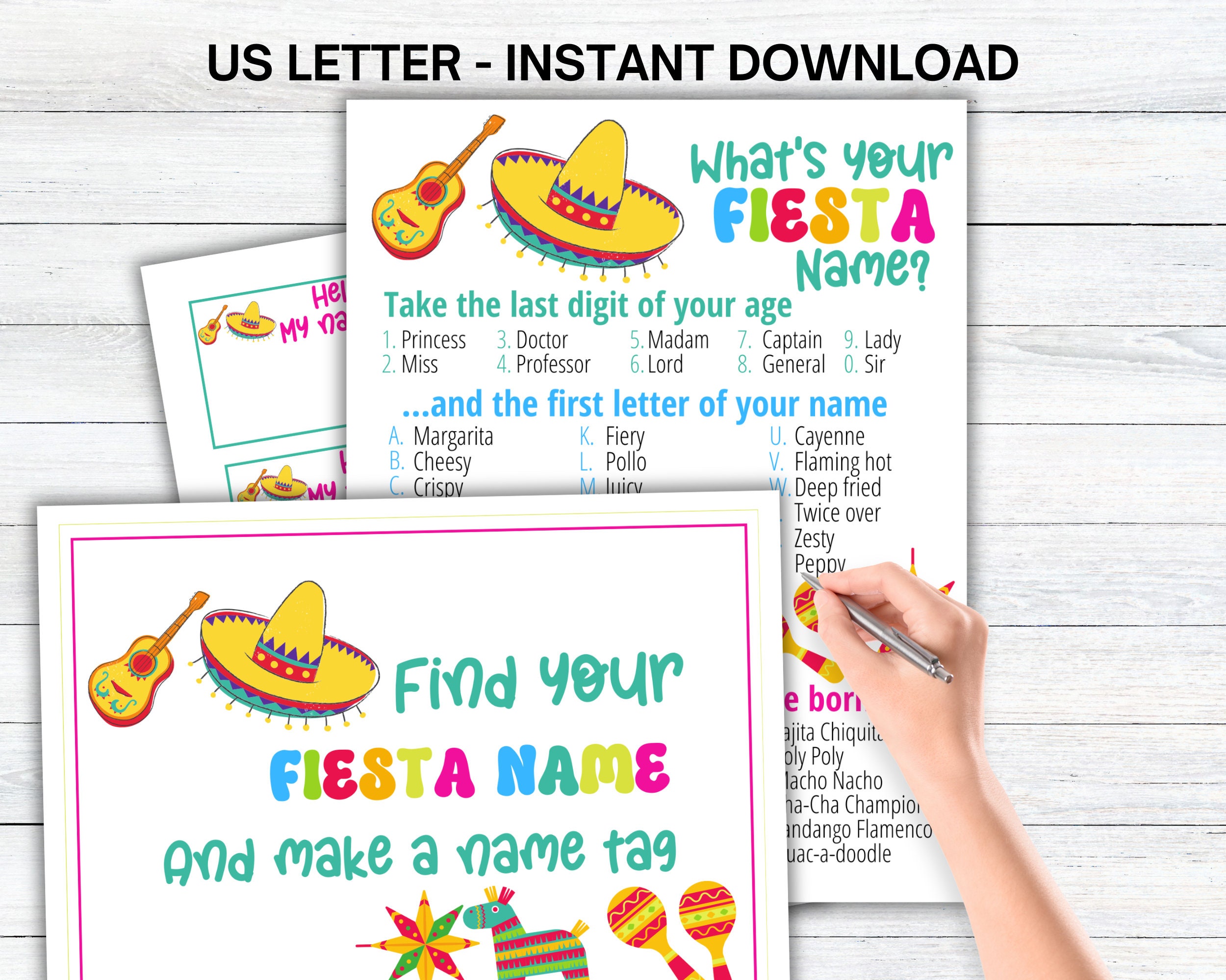 What's Your Fiesta Name Game WITH NAMETAGS + SIGN, Cinco De Mayo Party ...