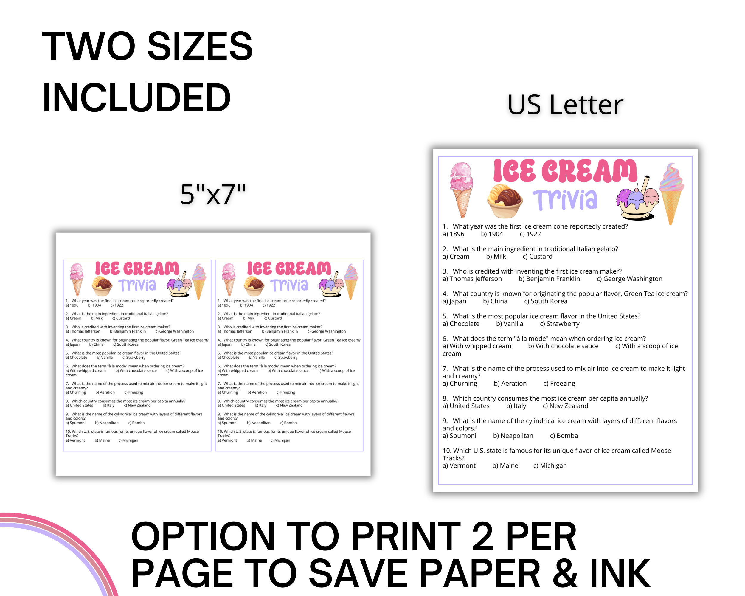 Ice Cream Trivia Game,printable Ice Cream Party Game for Kids & Adults ...