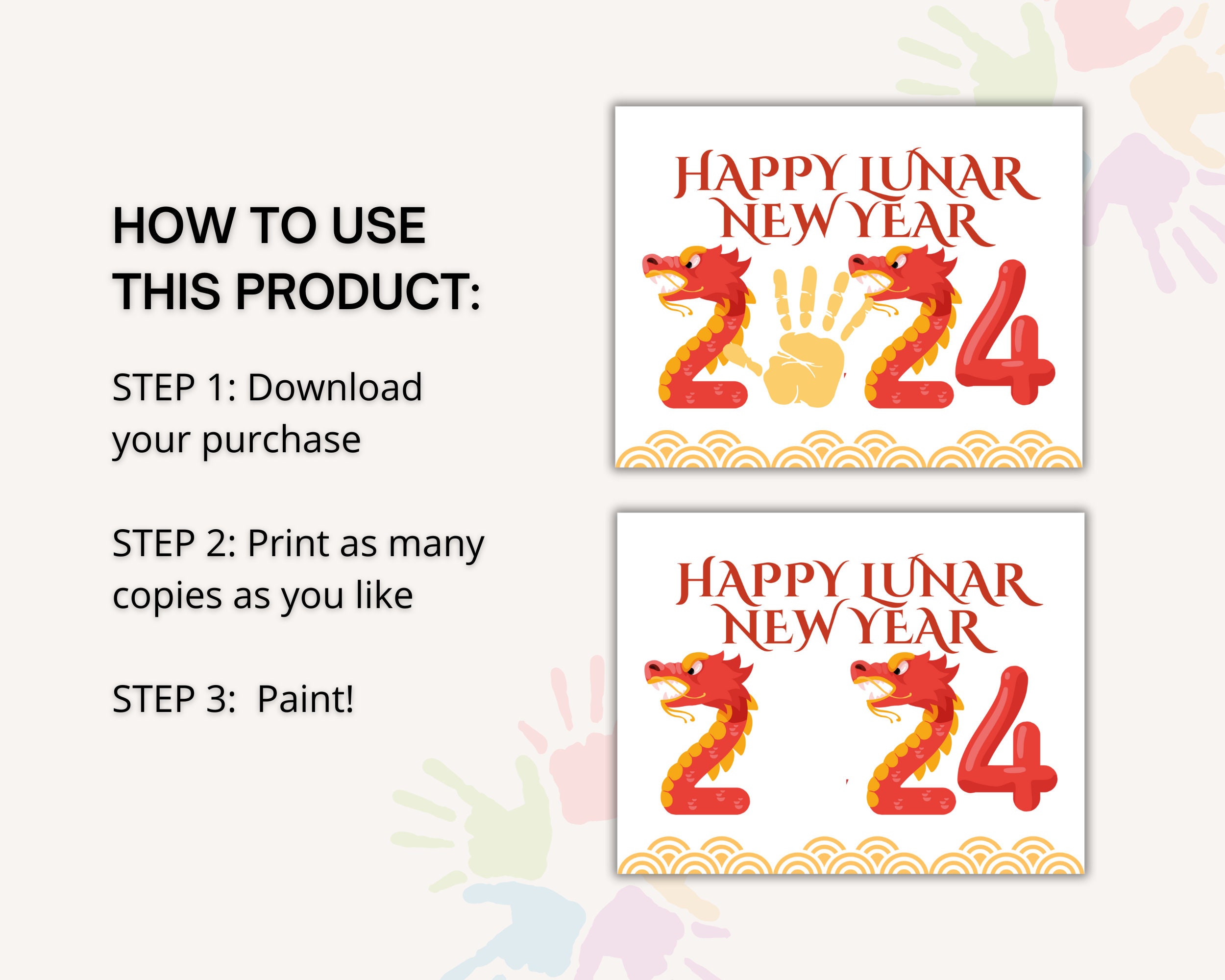 Lunar New Year Handprint Craft, Chinese New Year Handprint Art, Year of ...