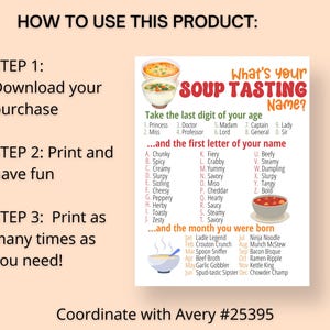 What's Your Soup Tasting Name Game WITH NAMETAGS + SIGN, Comfort Food ...