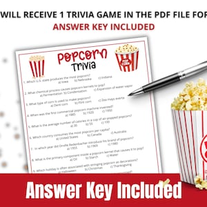 Popcorn Trivia Game, Printable Popcorn Game for Kids & Adults, Popcorn ...