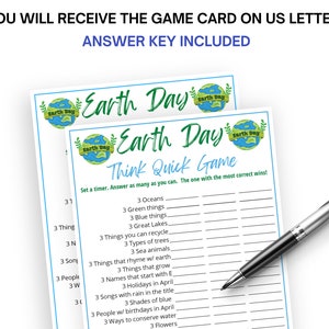 Earth Day Think Quick Game, Earth Day Activity, Classroom Activity ...