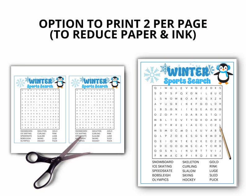 Winter Sports Word Search, Winter Solstice Holiday Game, Winter Party ...