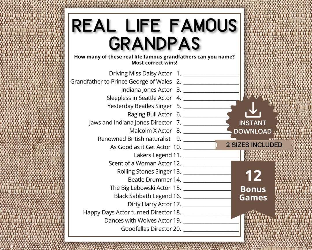 Famous Grandpa Trivia Game,printable Grandparents Day Game,real TV ...
